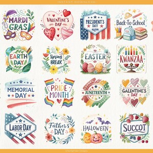 Calendar Icons Clipart, Printable Planner Graphics Set, Holiday Png ...