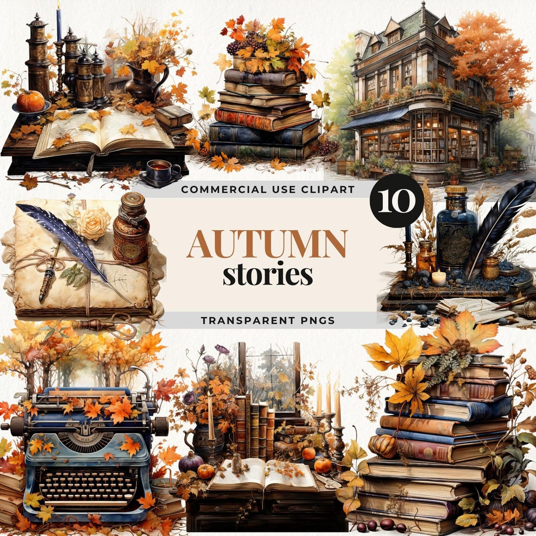 Fall Books Clipart, Cozy Autumn Illustrations, Book Lover Graphics ...