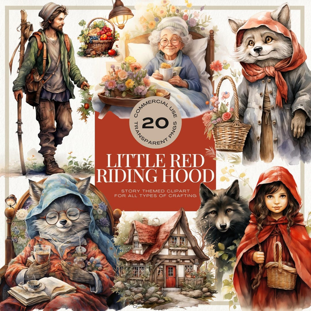 Little Red Riding Hood Watercolor Clipart, Woodland Clipart, Fairytale ...