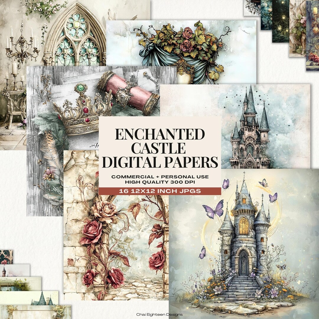 Enchanted Castle Nursery Décor, Castlecore Digital Paper, Fairy Tale ...