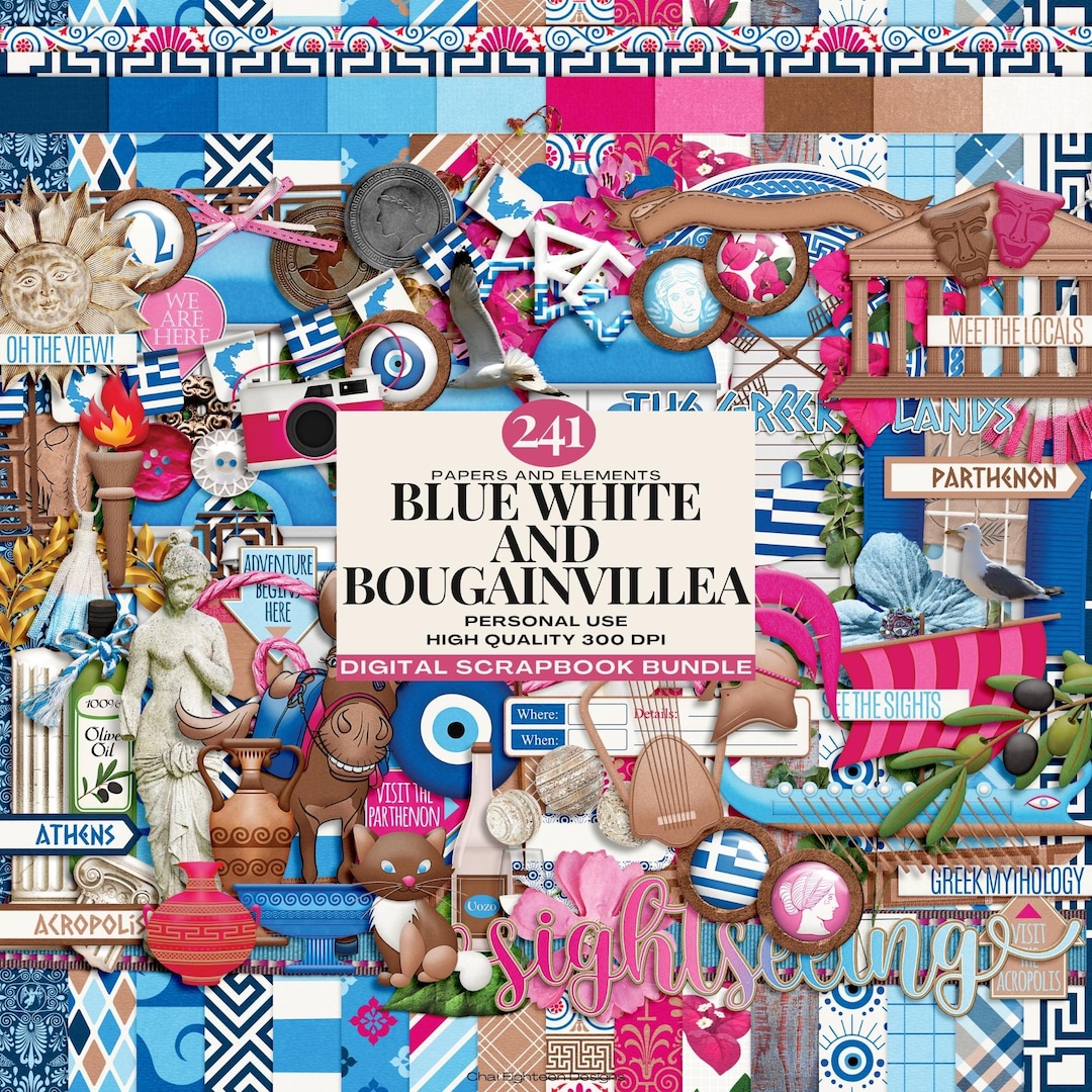 Greece Travel Digital Scrapbook Bundle, Mediterranean Travel Ephemera ...