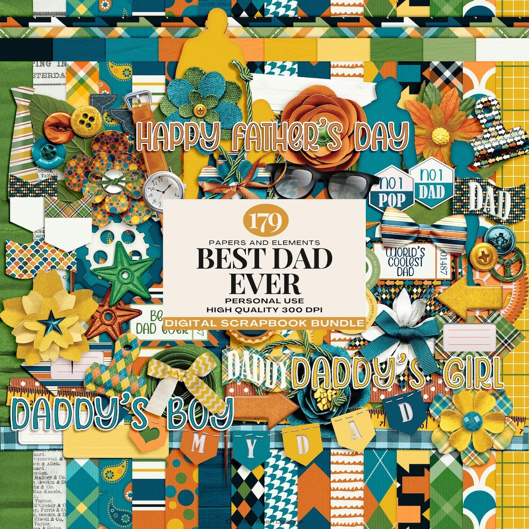 Fathers Day Digital Scrapbook Kit, Best Dad Ever Scrapbooking Bundle ...