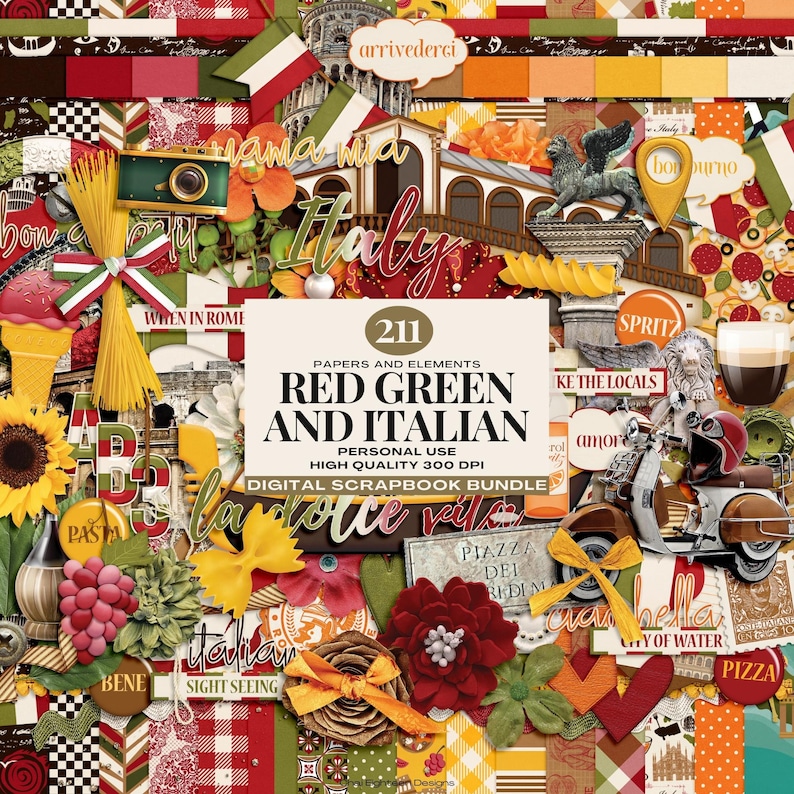 Italy Digital Scrapbooking Bundle, Italian Vacation Journal Collection ...