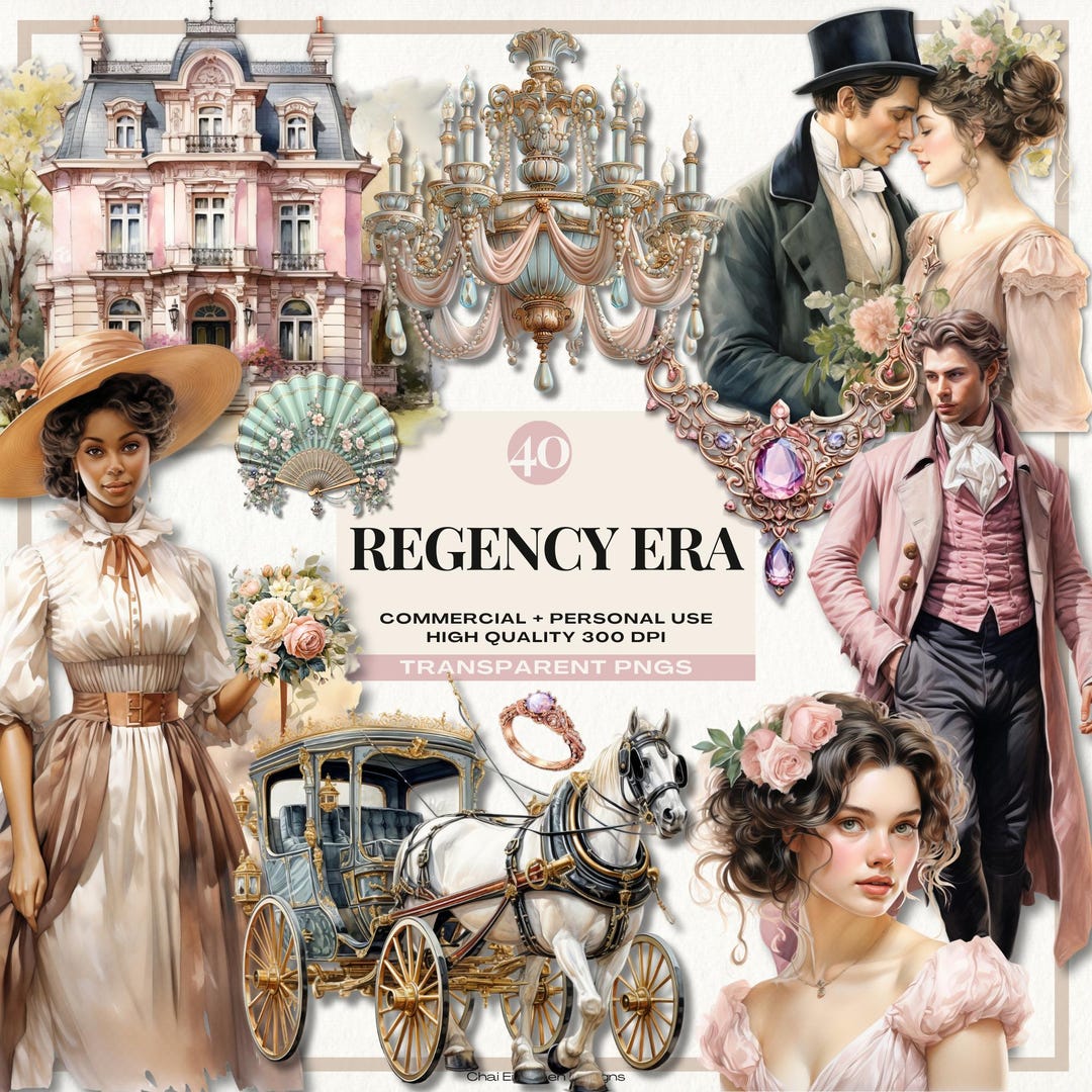 Regency Era Clipart Vintage Romance Clipart Bundle Regency Watercolor ...