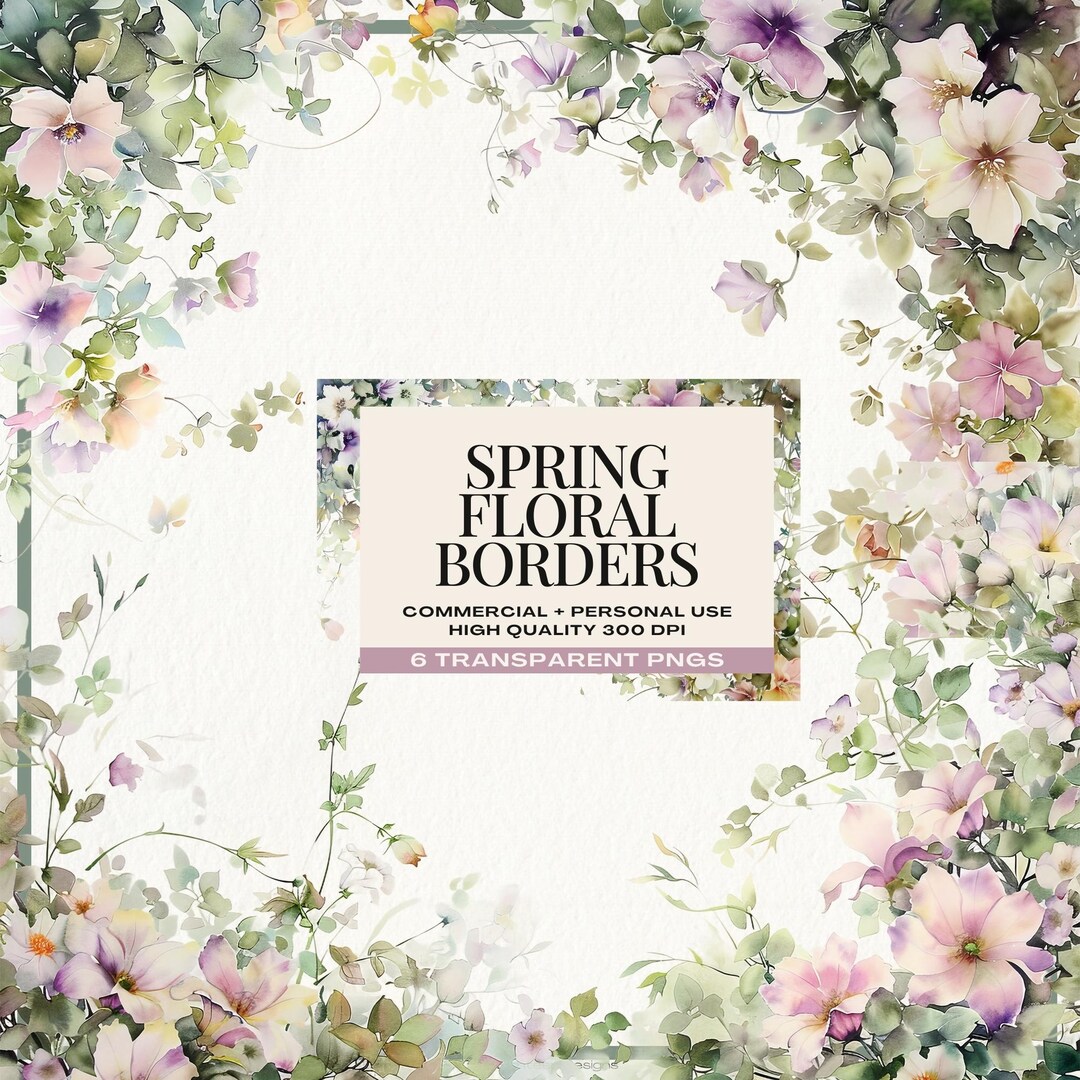Vibrant Spring Floral Border Set, Bohemian Watercolor Wedding Flower ...