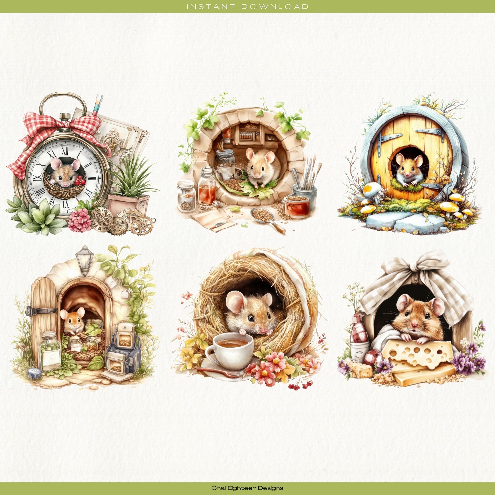 Mouse Hole PNG Bundle, Cozy Cottagecore Mouse House Illustration ...