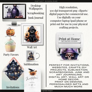 Watercolor Spooky Halloween Clipart PNG Set, Haunted House Clipart ...