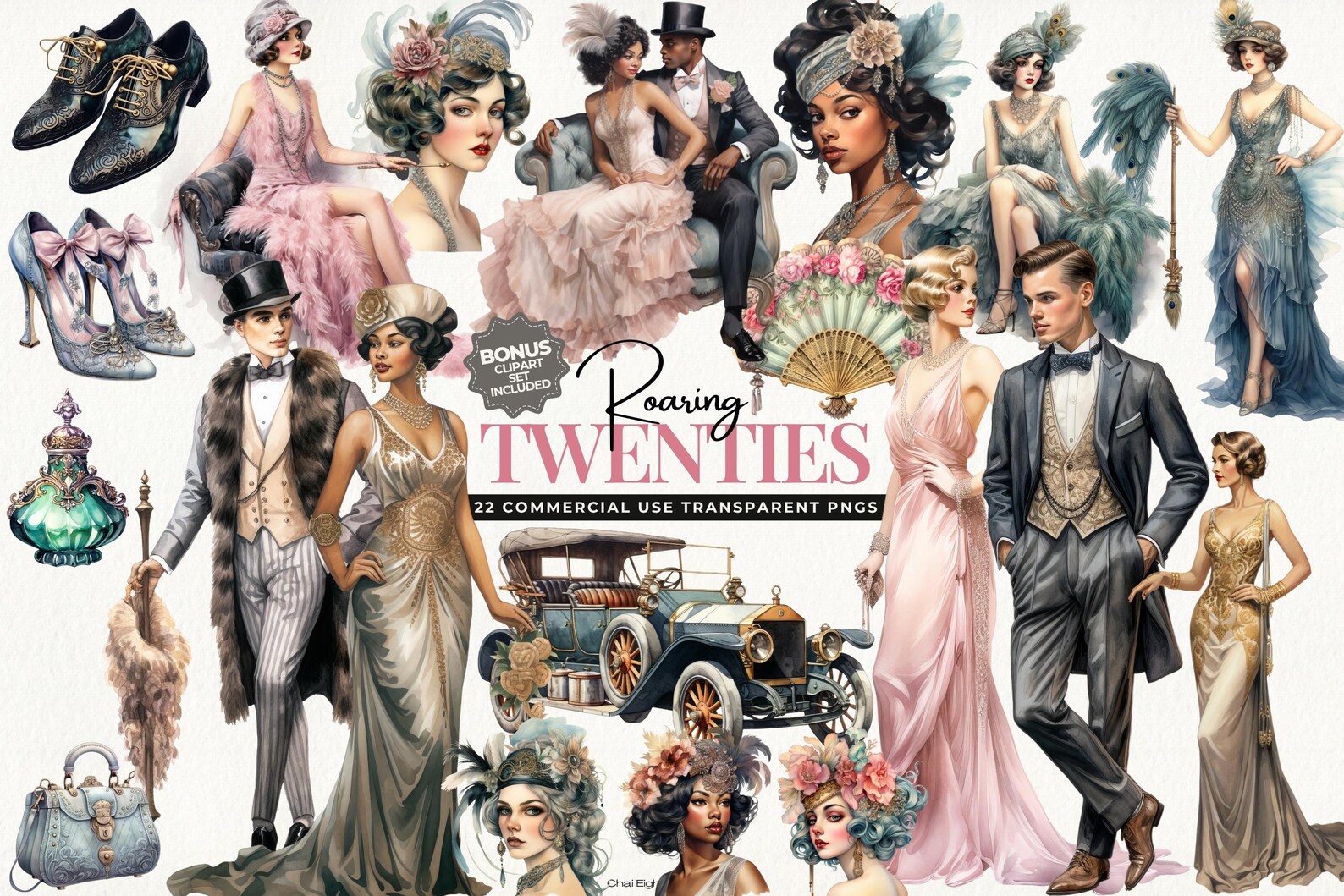 Great Gatsby Clipart, Roaring 20‘s, Flapper Clip Art, Charleston Party ...