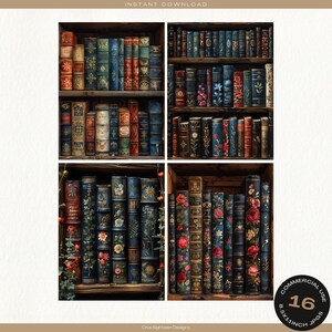 Watercolor Book Border Bundle JPG Set, Bookshelf Digital Papers With ...