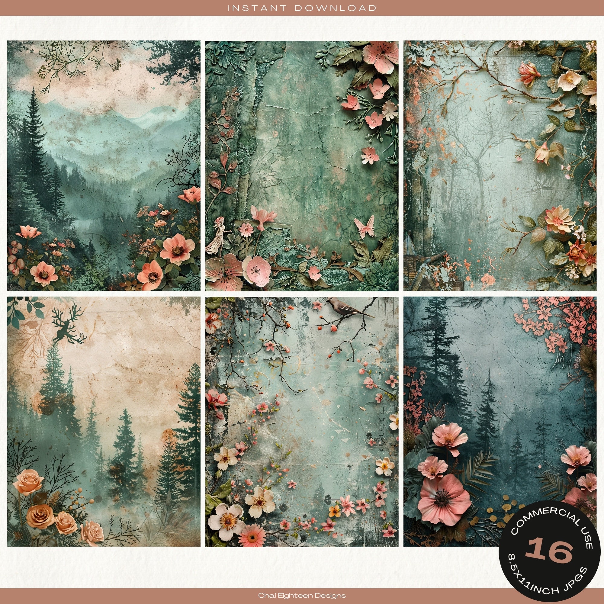 Forest Junk Journal Digital Papers, Woodland Art Journal Pages, Magical ...