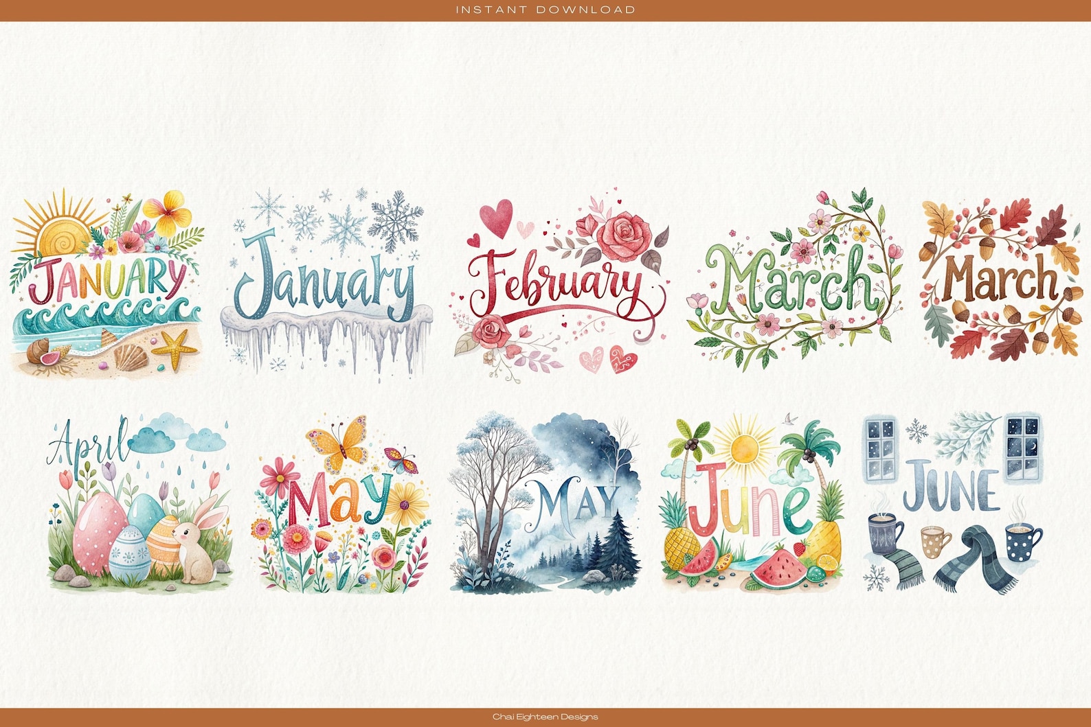 Months of the Year Clipart, Whimsical Seasonal Calendar Png, Digital ...