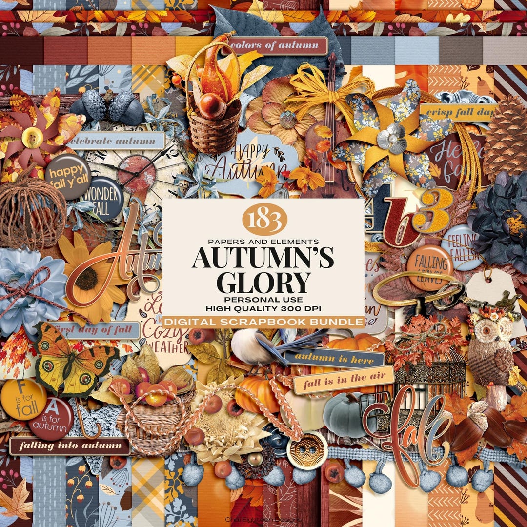 Autumn's Glory Digital Scrapbooking Kit, Fall Themed Junk Journal ...
