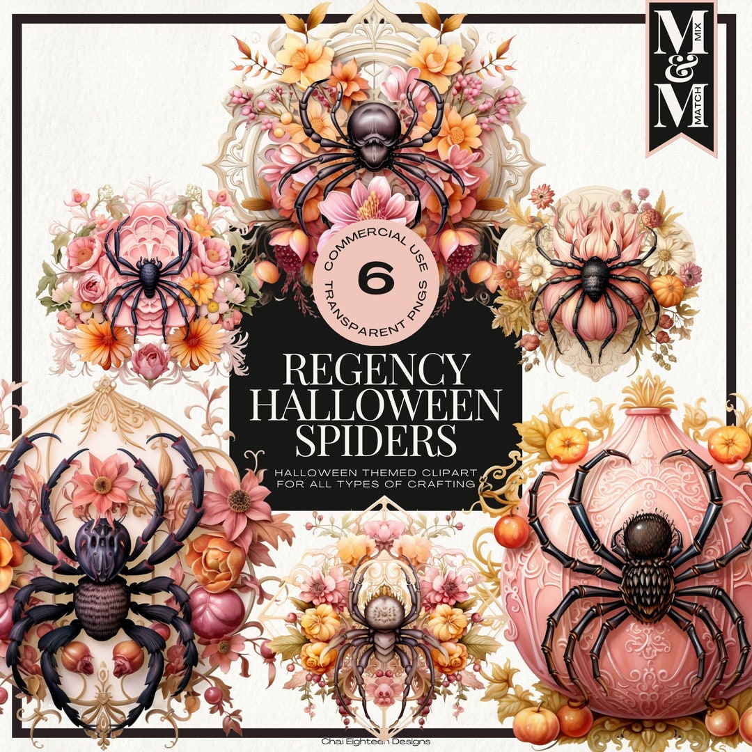 Regency Era Themed Halloween Spiders Clipart, Creepy Crawly Spider ...