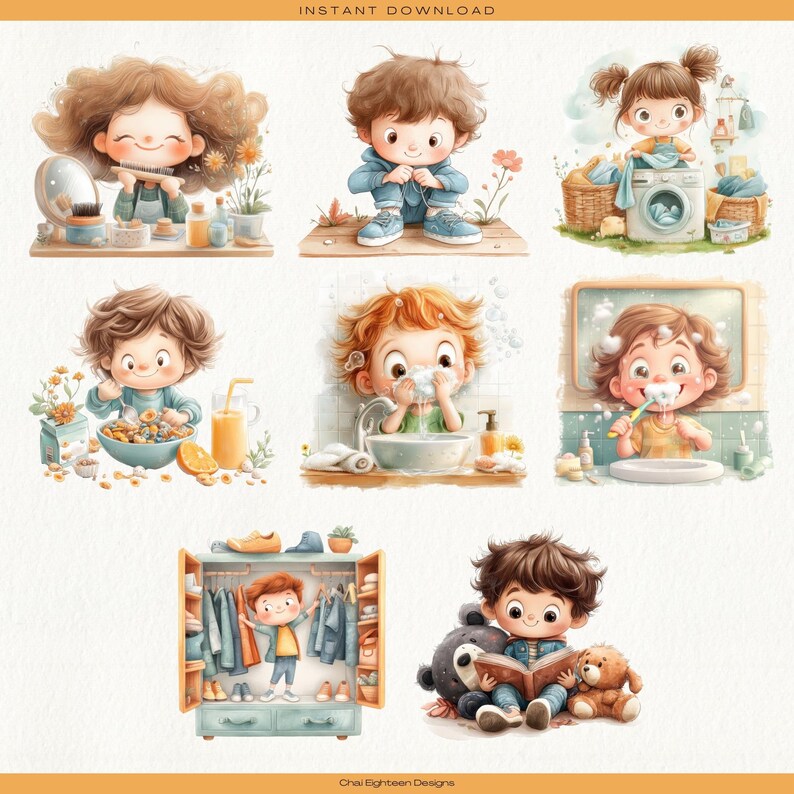 Morning Routine Clipart Png, Kids Chore Chart Graphics, Watercolor ...