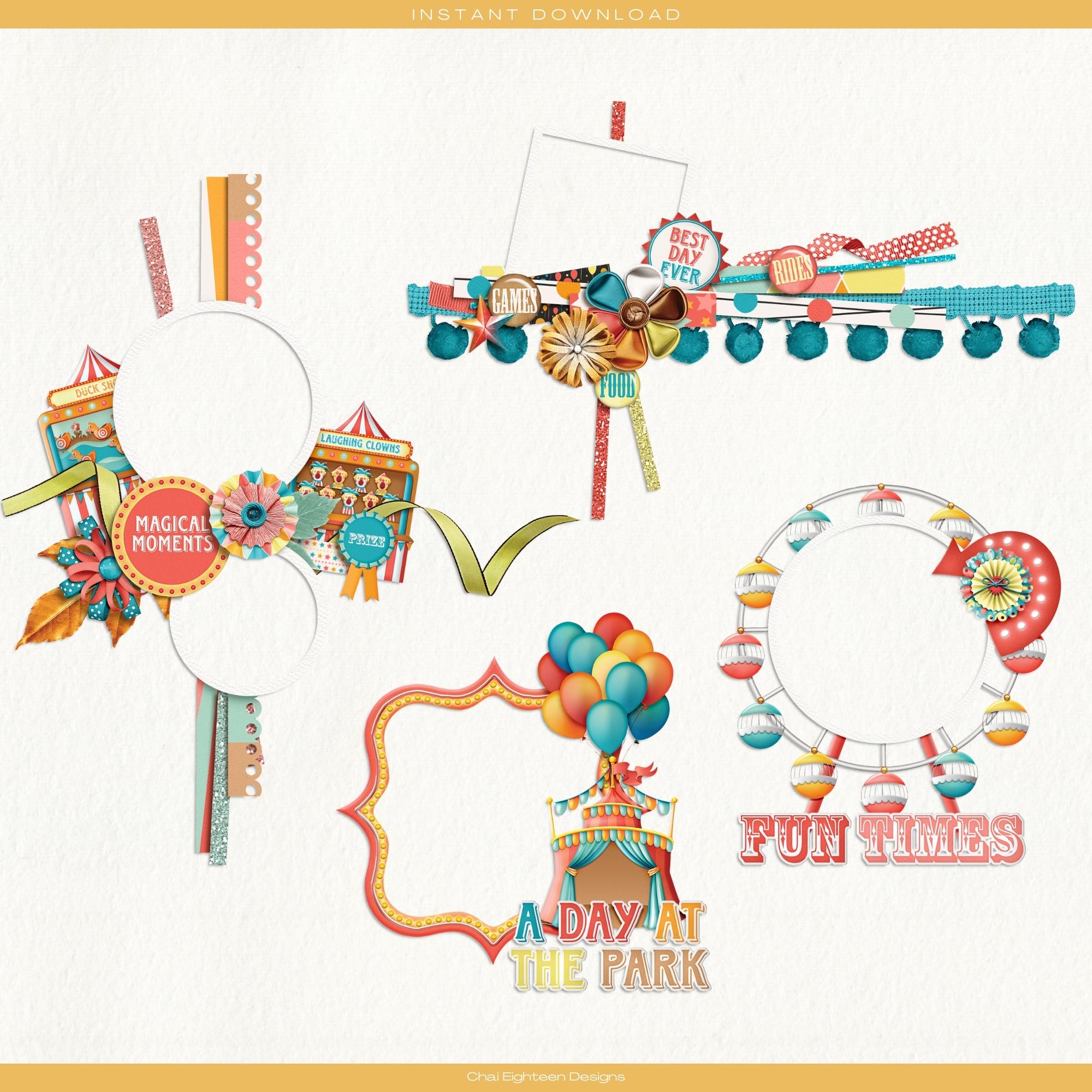 Carnival Clipart & Papers Digital Scrapbook Bundle, Fun Fair Printables ...