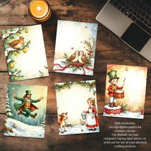 12 Days of Christmas Digital Paper Pack, Vintage Holiday Jpgs ...