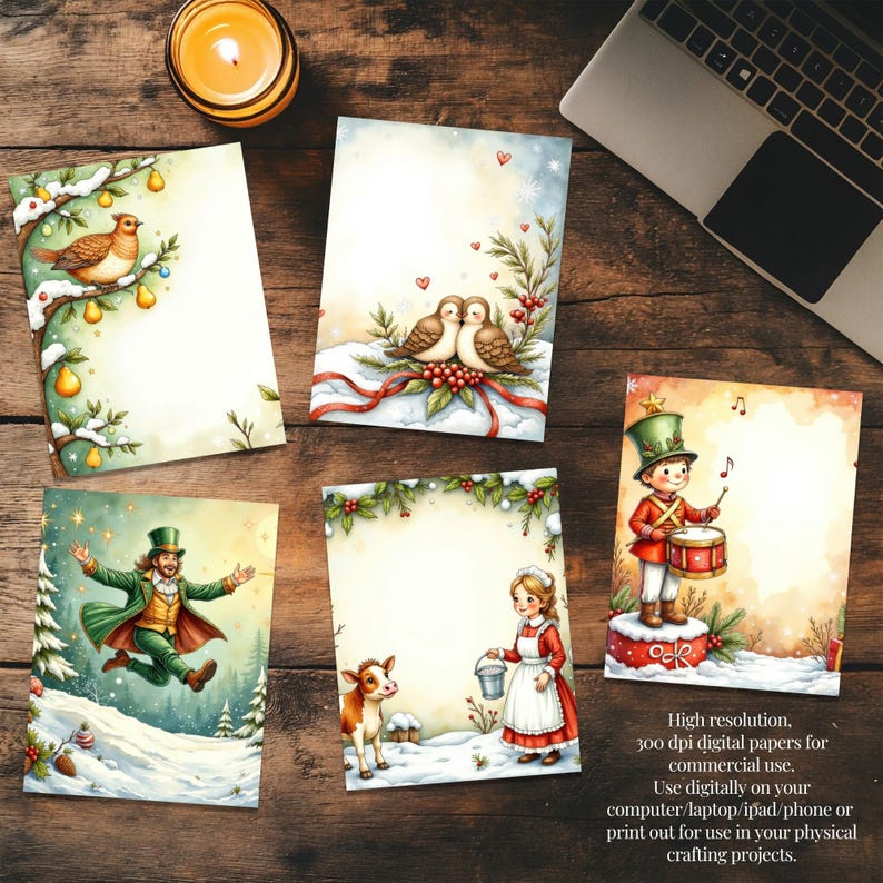 12 Days of Christmas Digital Paper Pack, Vintage Holiday Jpgs ...