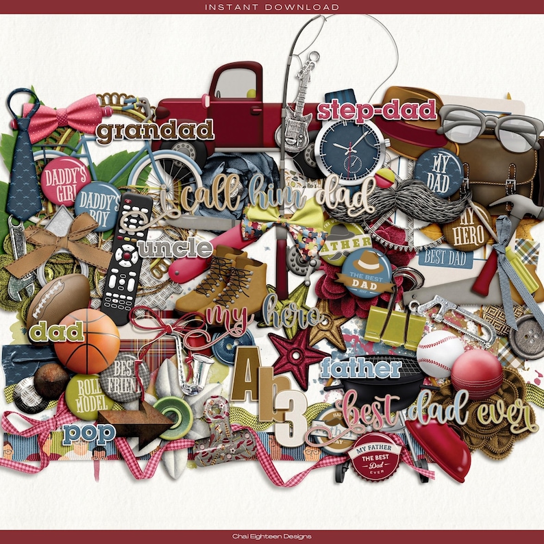 Digital Father's Day Scrapbook Kit, I Call Him Dad Scrapbooking Bundle ...