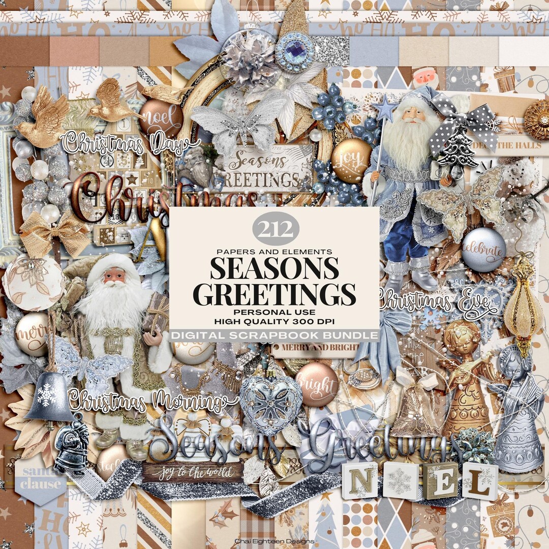 Seasons Greetings Digital Scrapbook Bundle, Christmas Themed Scrapbook ...