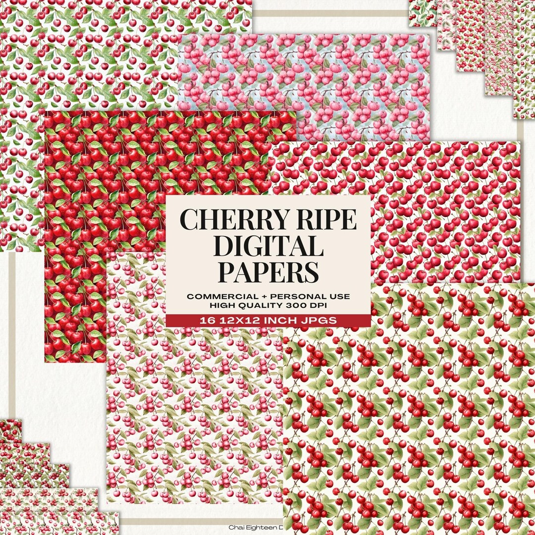 Cherry Digital Paper: Seamless Patterns for Scrapbooking (16 JPG) - Etsy