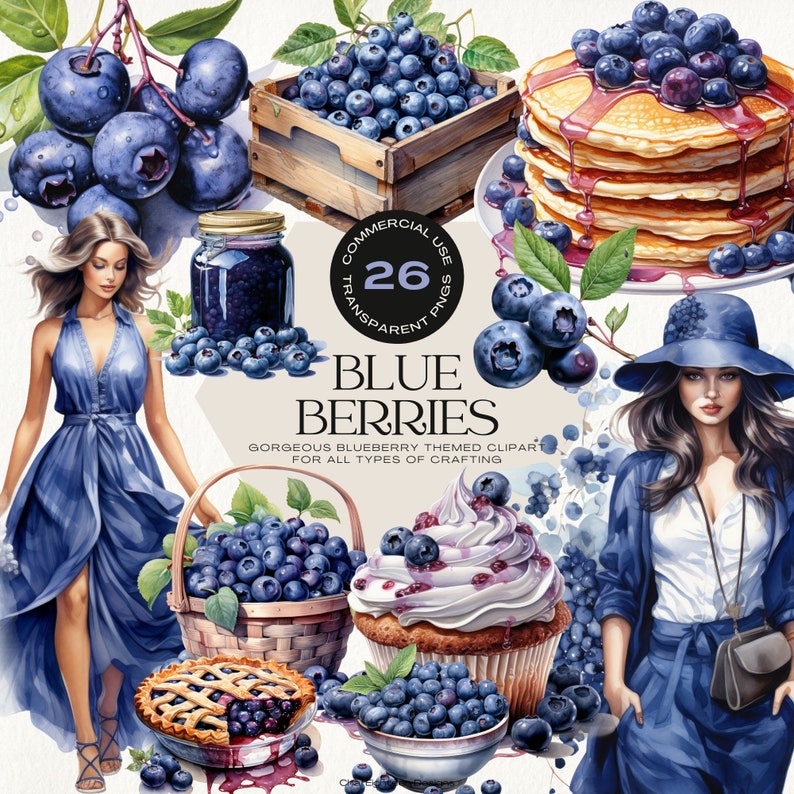 Watercolor Blueberry Clipart, Summer Juicy Berry Clip Art, Blueberry ...