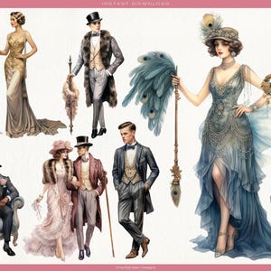 Great Gatsby Clipart, Roaring 20‘s, Flapper Clip Art, Charleston Party ...