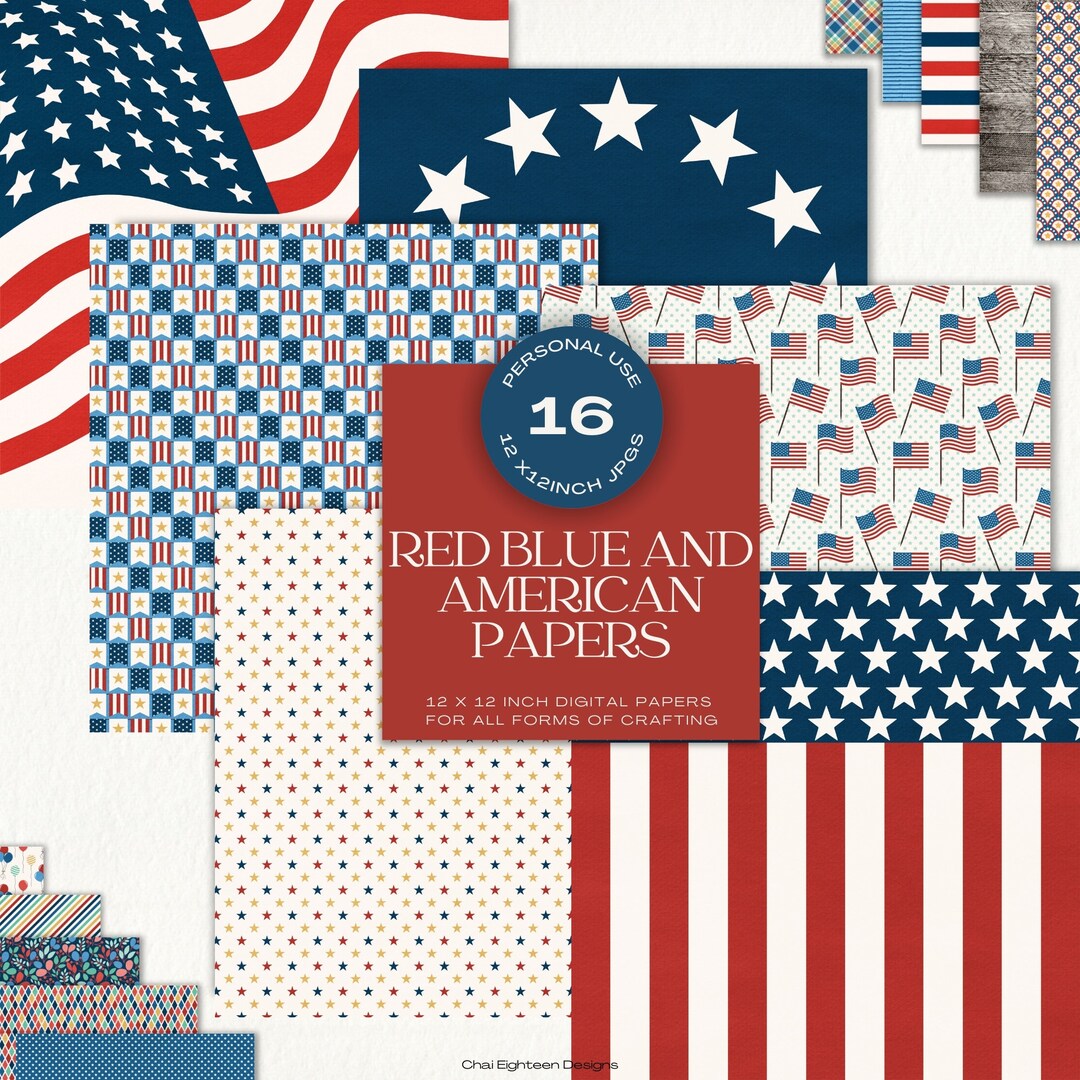 Red Blue & American Stars N Stripes Digital Papers United States ...
