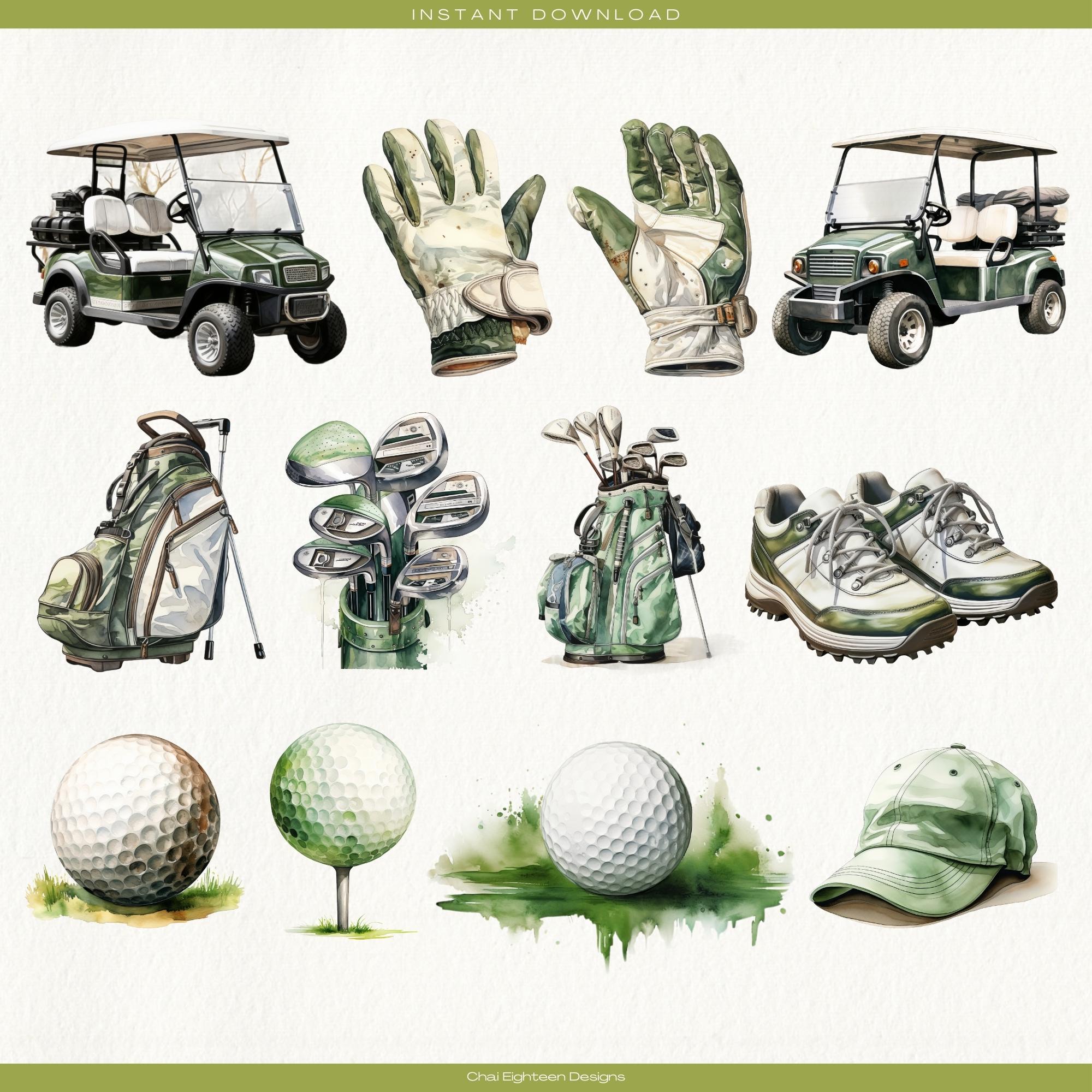 Watercolor Golf Clipart, Golf Cart PNG, Golf Club Clip Art, Golf ...