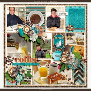 Coffee Themed Digital Papers | but First Coffee Digital Scrapbooking ...