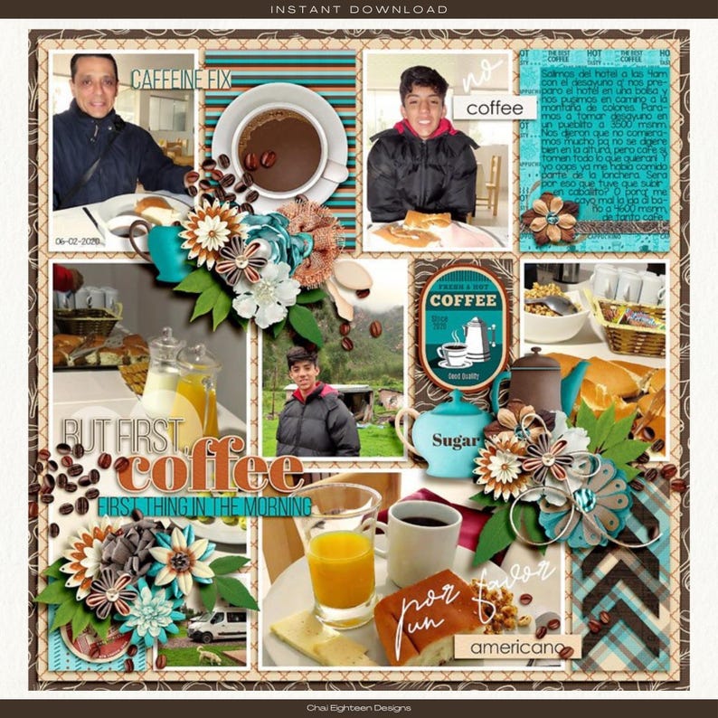 Coffee Themed Digital Papers | but First Coffee Digital Scrapbooking ...