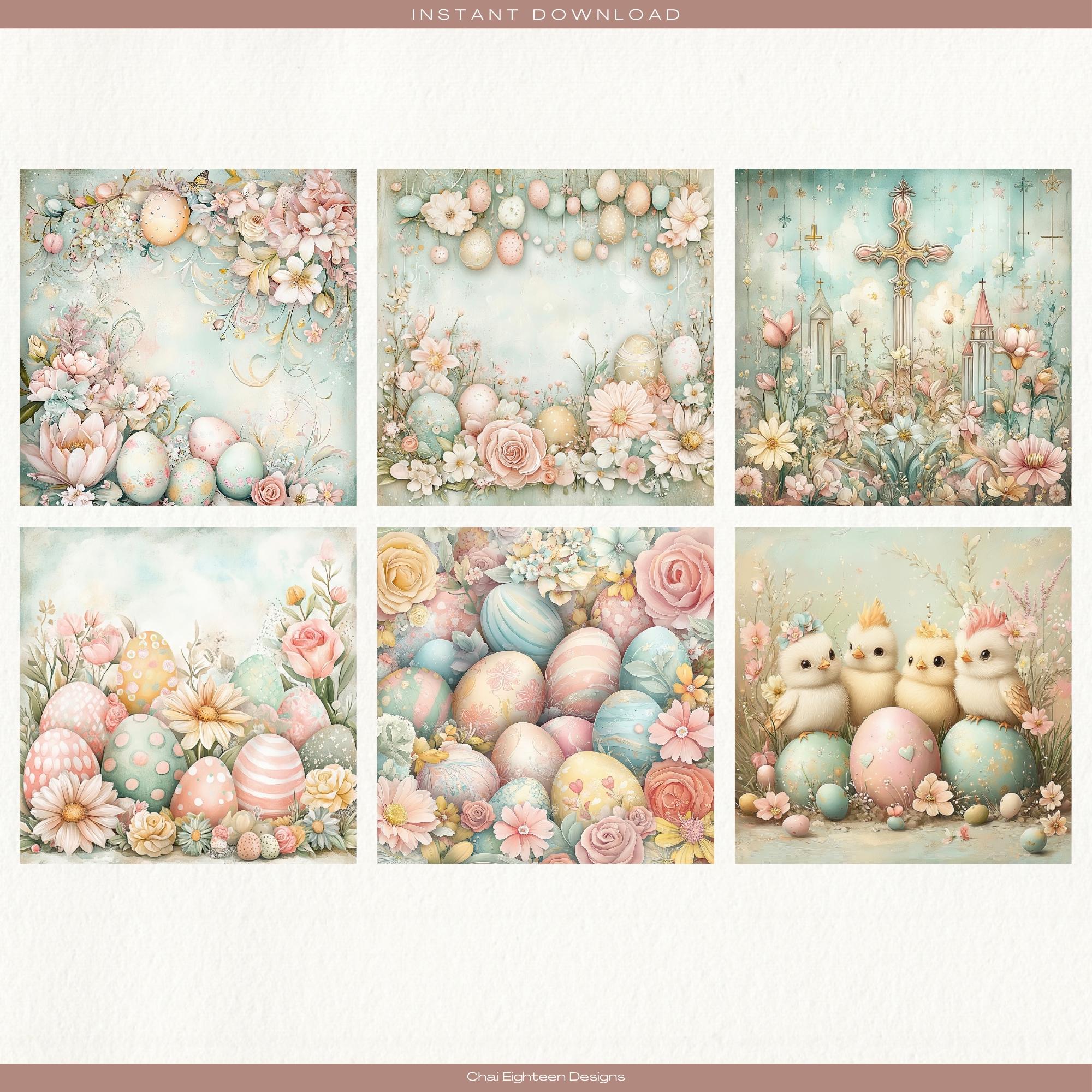 Pastel Easter Digital Paper Pack, Cute Bunny and Chick Backgrounds ...
