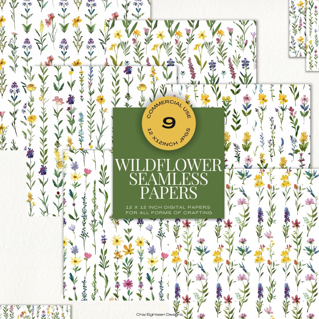Wildflower Repeat Seamless Patterns, Wild Flowers Digital Papers ...