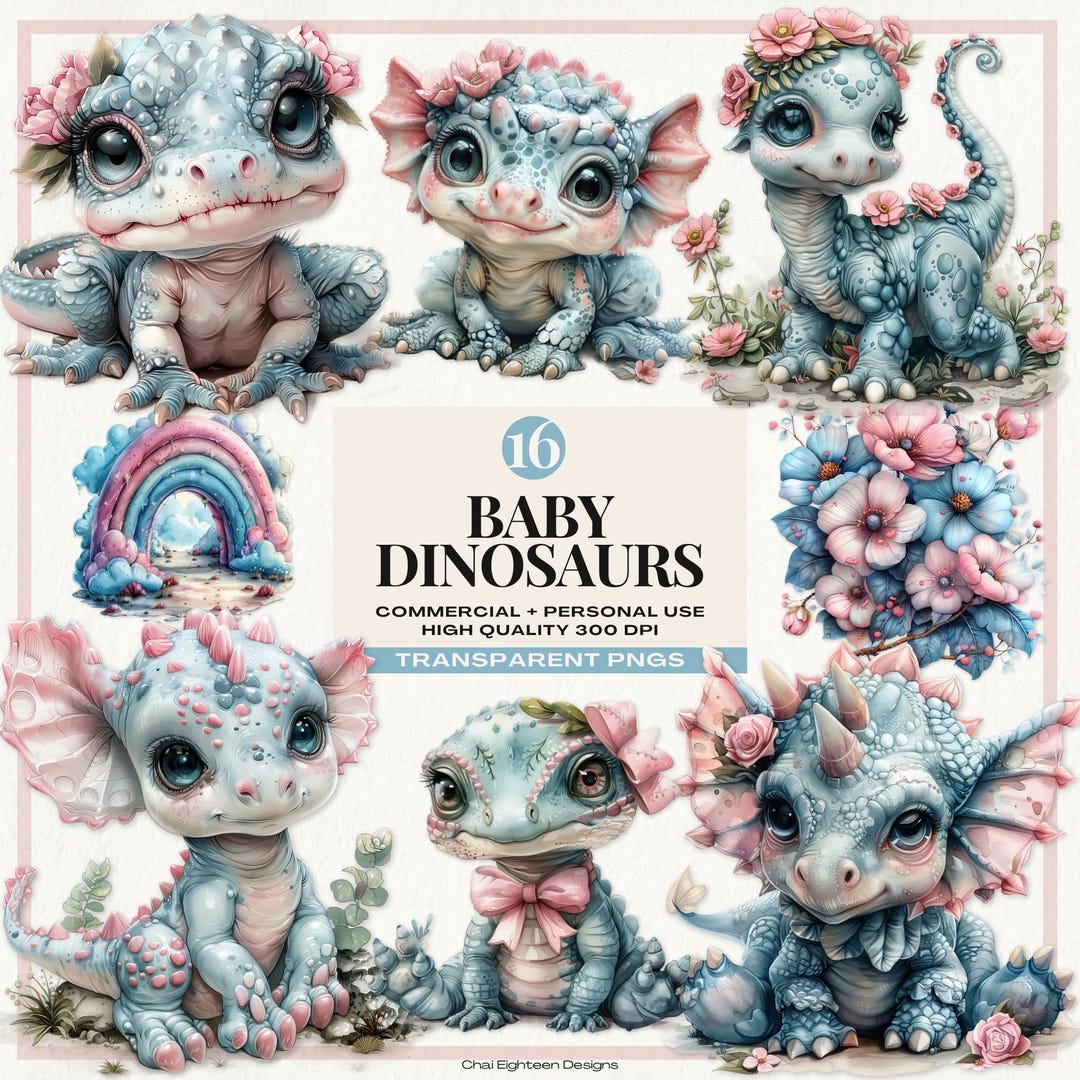 Pastel Dinosaurs Watercolor Clipart Set, Girly Dinosaur Illustrations ...