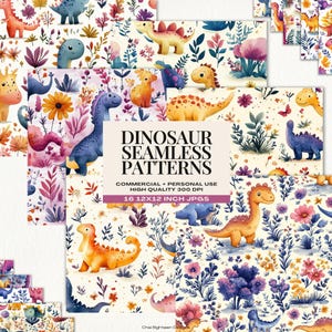 Girly Dinosaur Digital Papers, Dinosaur Seamless Pattern, Cute Dino ...