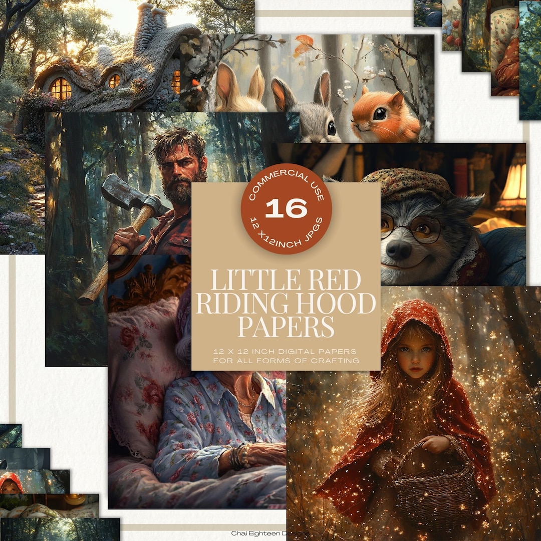 Little Red Riding Hood 12x12 Digital Papers, Fairytale-themed Digital ...