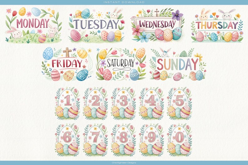 Easter Days of the Week Clipart, Printable Daily Planner Pngs, Holiday ...