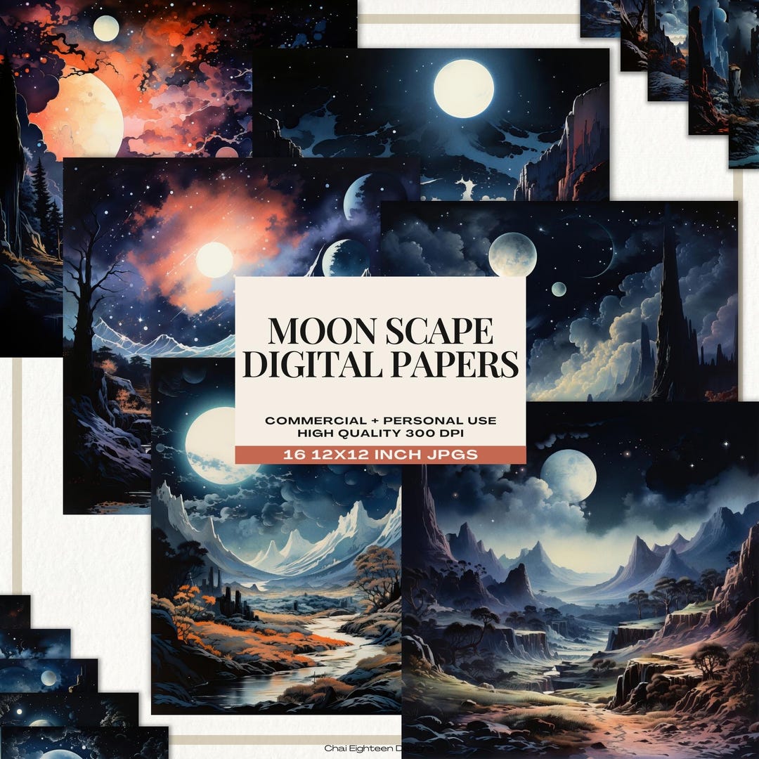 Spiritual Galaxy Digital Papers, Moon Scape Galaxy Background Papers ...