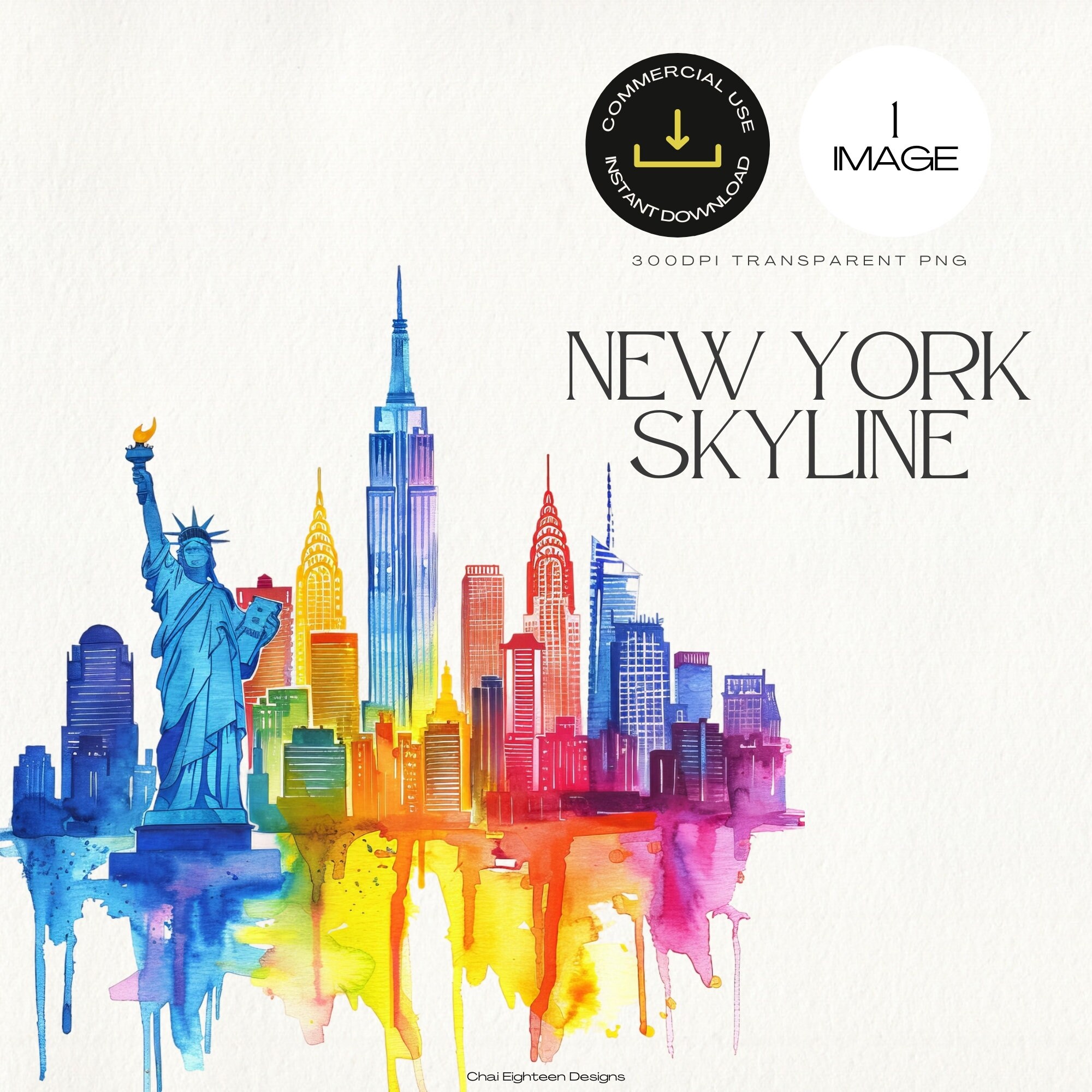 New York Skyline Watercolor Clipart Manhattan Landscape Art Travel ...
