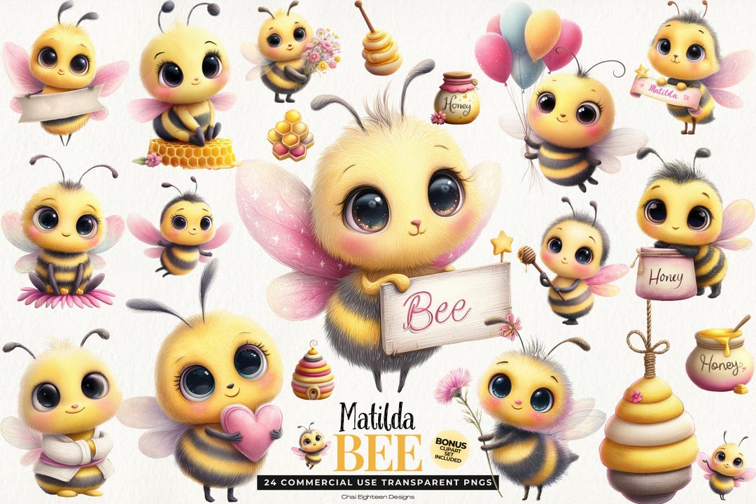 Bee Clipart Bundle PNG: Bumblebee & Honey Elements for Nursery, Baby ...