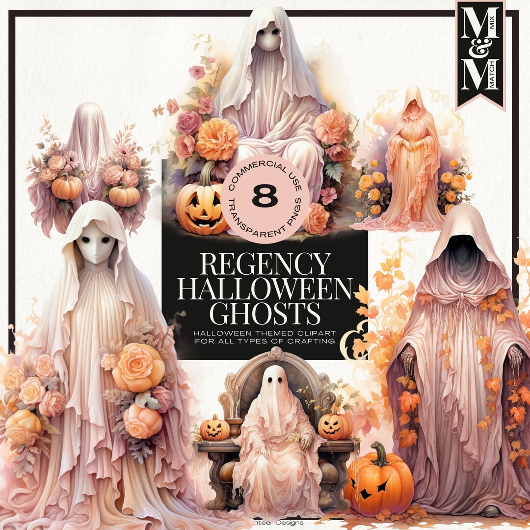 Regency Era Themed Halloween Ghosts Clipart, Autumn Fall Images ...