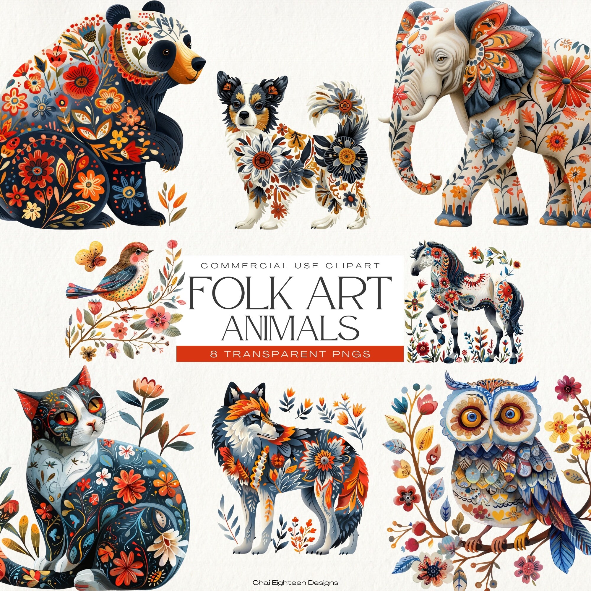 Folk Art Animal Clipart, Scandinavian Folk Art, Nordic Art, Swedish ...
