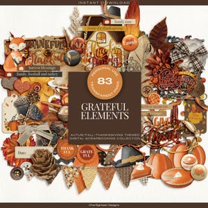 Thanksgiving Digital Papers, Grateful Digital Scrapbooking Kit ...