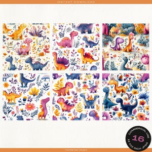 Girly Dinosaur Digital Papers, Dinosaur Seamless Pattern, Cute Dino ...