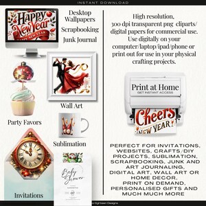 Happy New Year Clipart Red and Gold 2025, Champagne PNG, Watercolor New ...