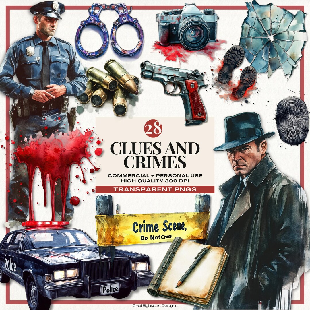 Crime Scene Clipart Bundle, True Crime Junkie Designs, Detective ...