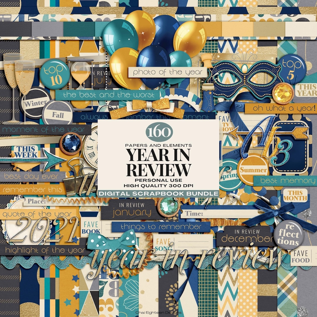 Year in Review Digital Scrapbook Collection, Memory-keeping Scrapbook ...