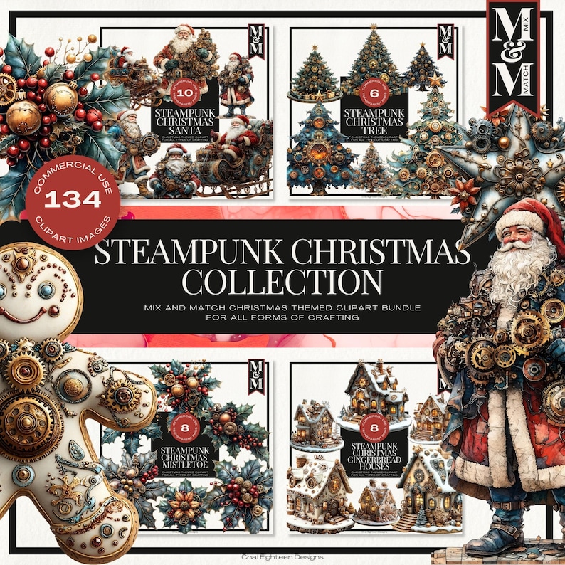 Steampunk Christmas Elf Clipart, Retro Christmas Cheeky Elf Graphic ...