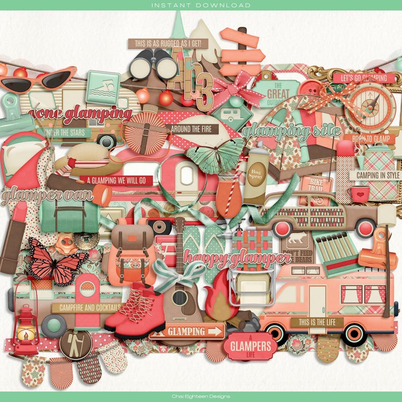 Glamorous Camping Clipart & Papers Bundle, Outdoor Adventure ...