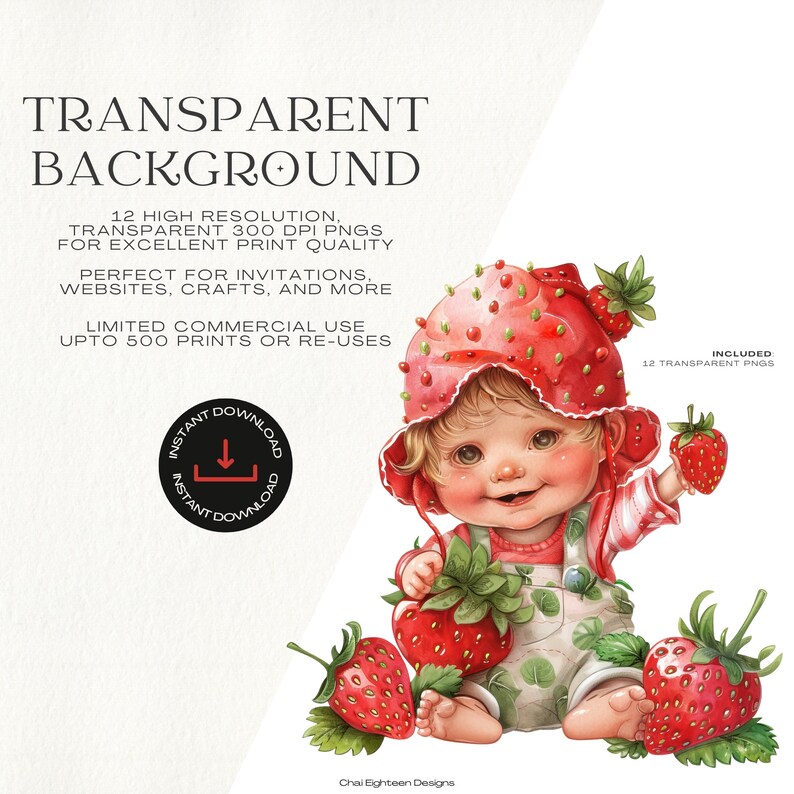 Strawberry Baby Girl Clipart, Baby Shower, Nursery Decoration, Berry ...