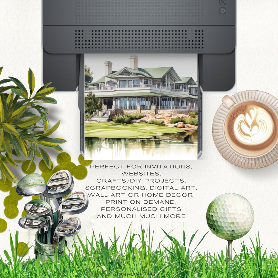 Watercolor Golf Clipart, Golf Cart PNG, Golf Club Clip Art, Golf ...